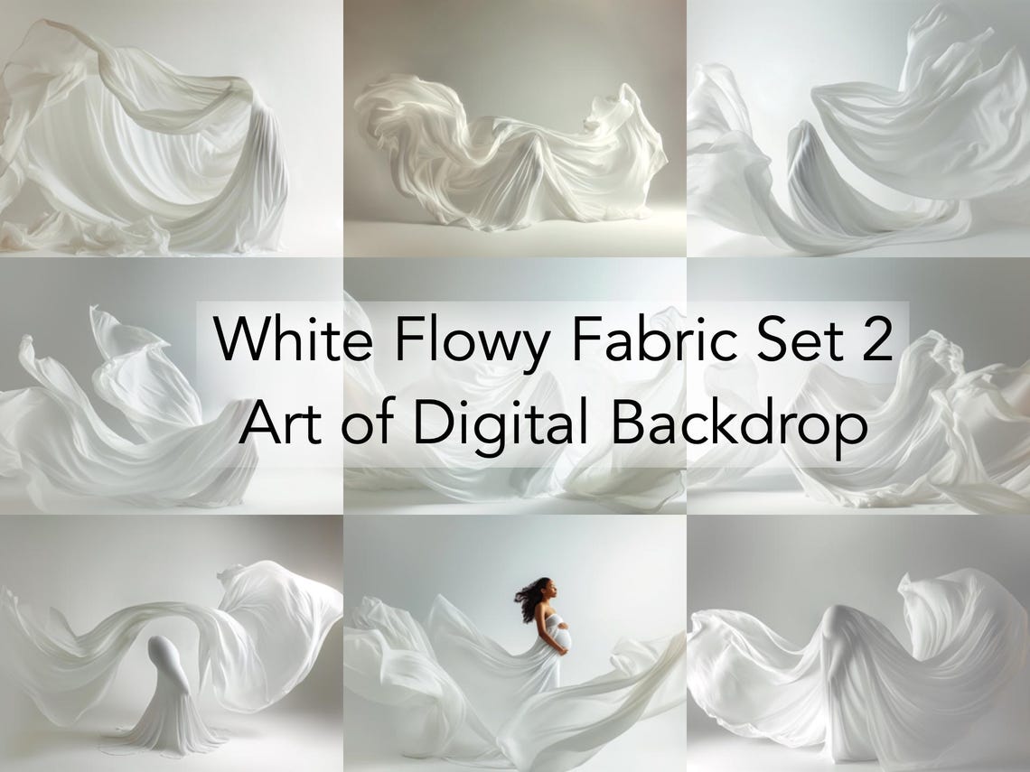 White Flowing Flying Fabric Digital Backdrops Set 2 - Maternity Photo ...