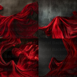 Flying Red Fabric on Dark Background Digital Backdrops, Red Fabric ...