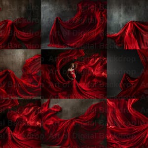 Flying Red Fabric on Dark Background Digital Backdrops, Red Fabric ...