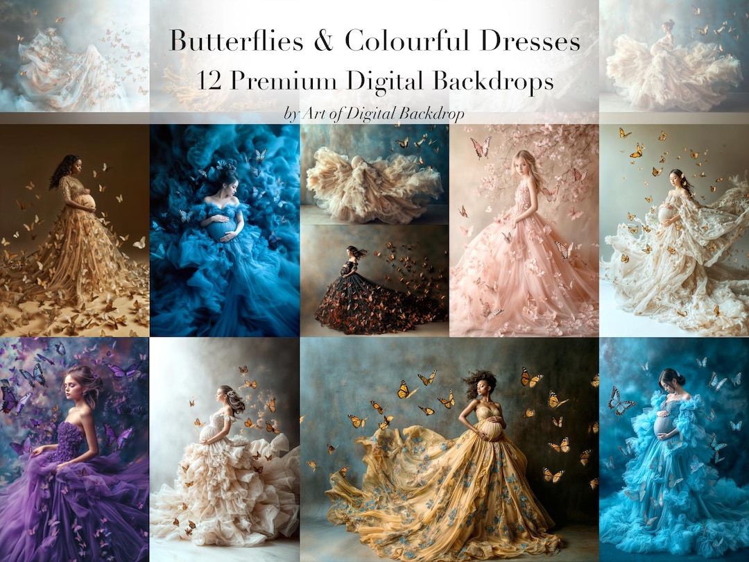 Butterflies, Smoke & Flowing Flying Dress Digital Backdrops - Maternity ...