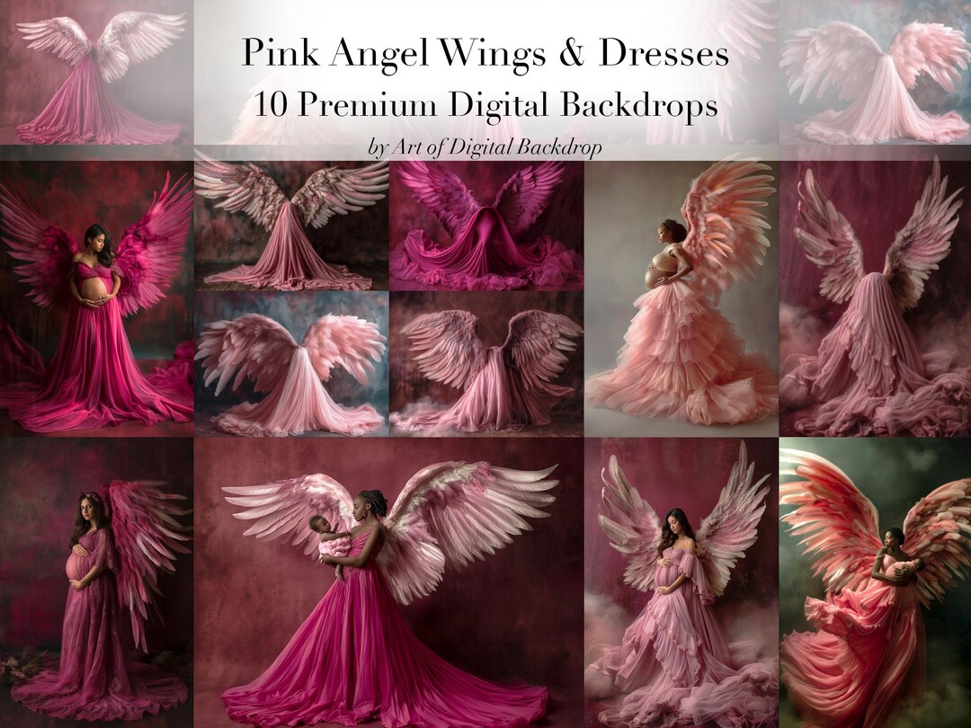 Pink Angel Wings & Fabric Dress Maternity Backdrops – Flowing Fabric ...