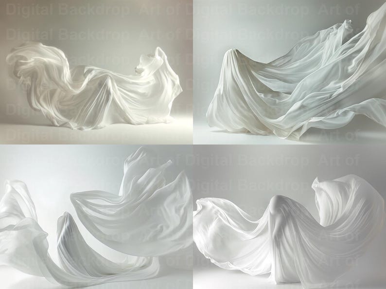 White Flowing Flying Fabric Digital Backdrops Set 2 - Maternity Photo ...