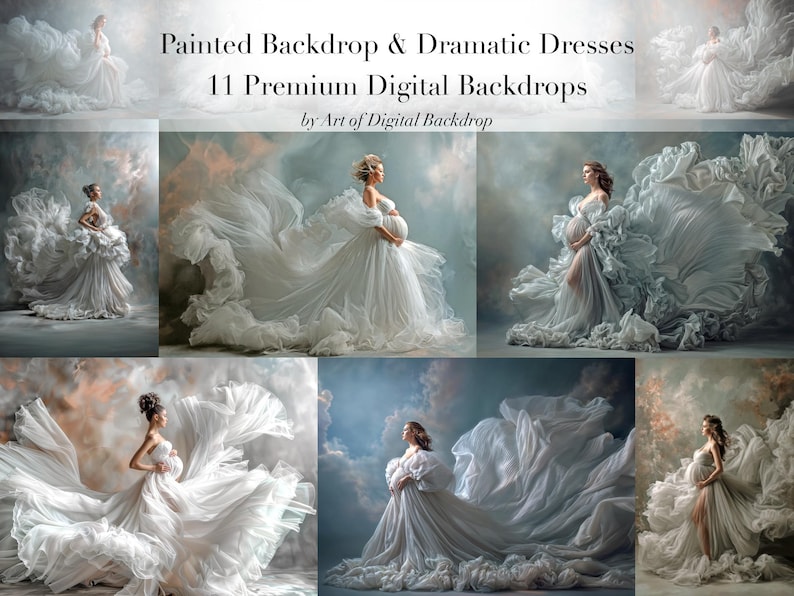 Painted Clouds Smoke & Flowing Flying White Beige Fabric Dress Digital ...