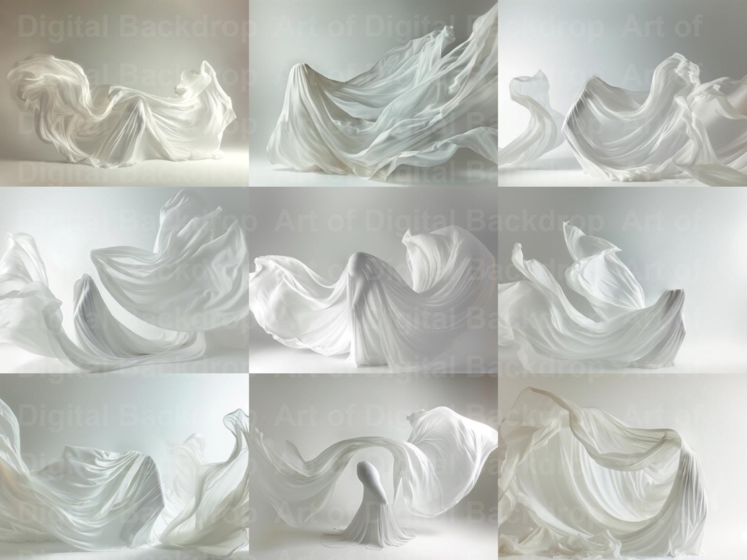 White Flowing Flying Fabric Digital Backdrops Set 2 - Maternity Photo ...