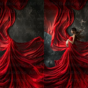 Flying Red Fabric on Dark Background Digital Backdrops, Red Fabric ...