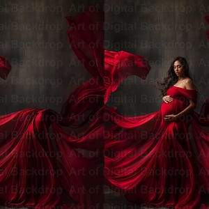 Flying Red Fabric on Dark Background Digital Backdrops, Red Fabric ...