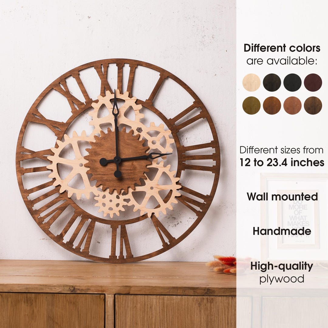 Gears Wall Clocks, Industrial Clock, Wall Clock Steampunk, Mechanical ...
