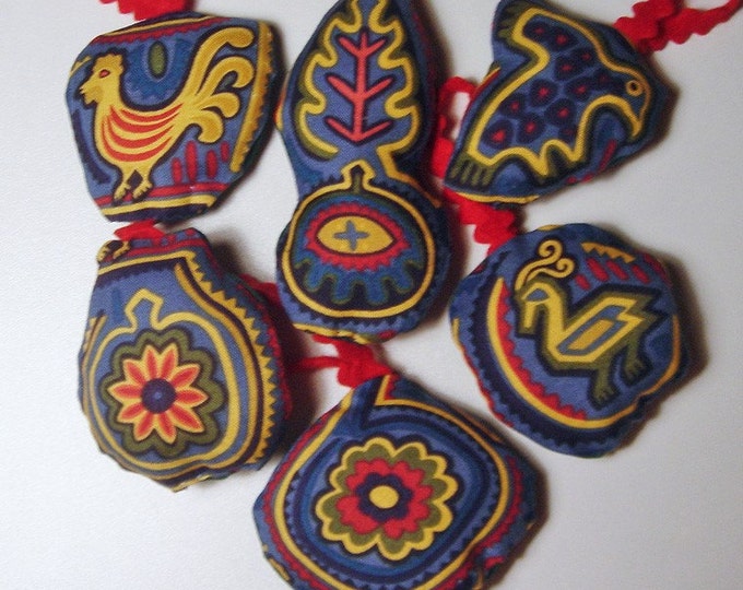 Mexican String Art Print Fabric Ornaments Set of 6 Tree, Birds, Jars - Etsy