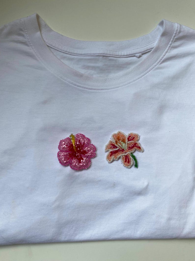 Handmade Beaded Hibiscus Flower Appliqué Decorative Patch/brooch - Etsy UK