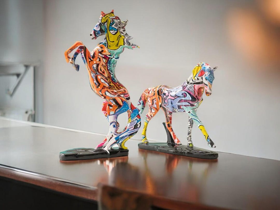 Resin Graffiti Art Horse Figurines Colorful Painted Animal Statue for ...