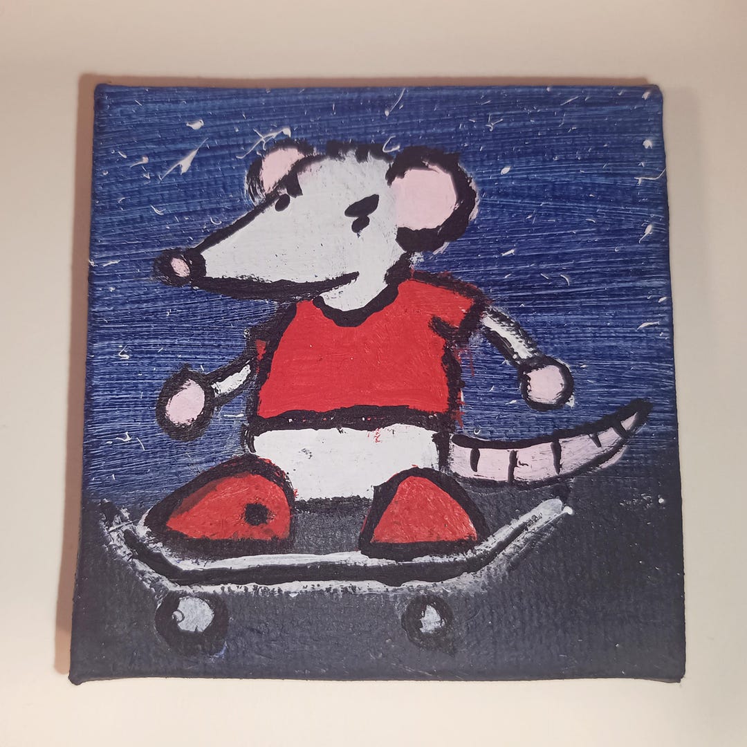 Mini Rat on Skateboard Painting - Etsy