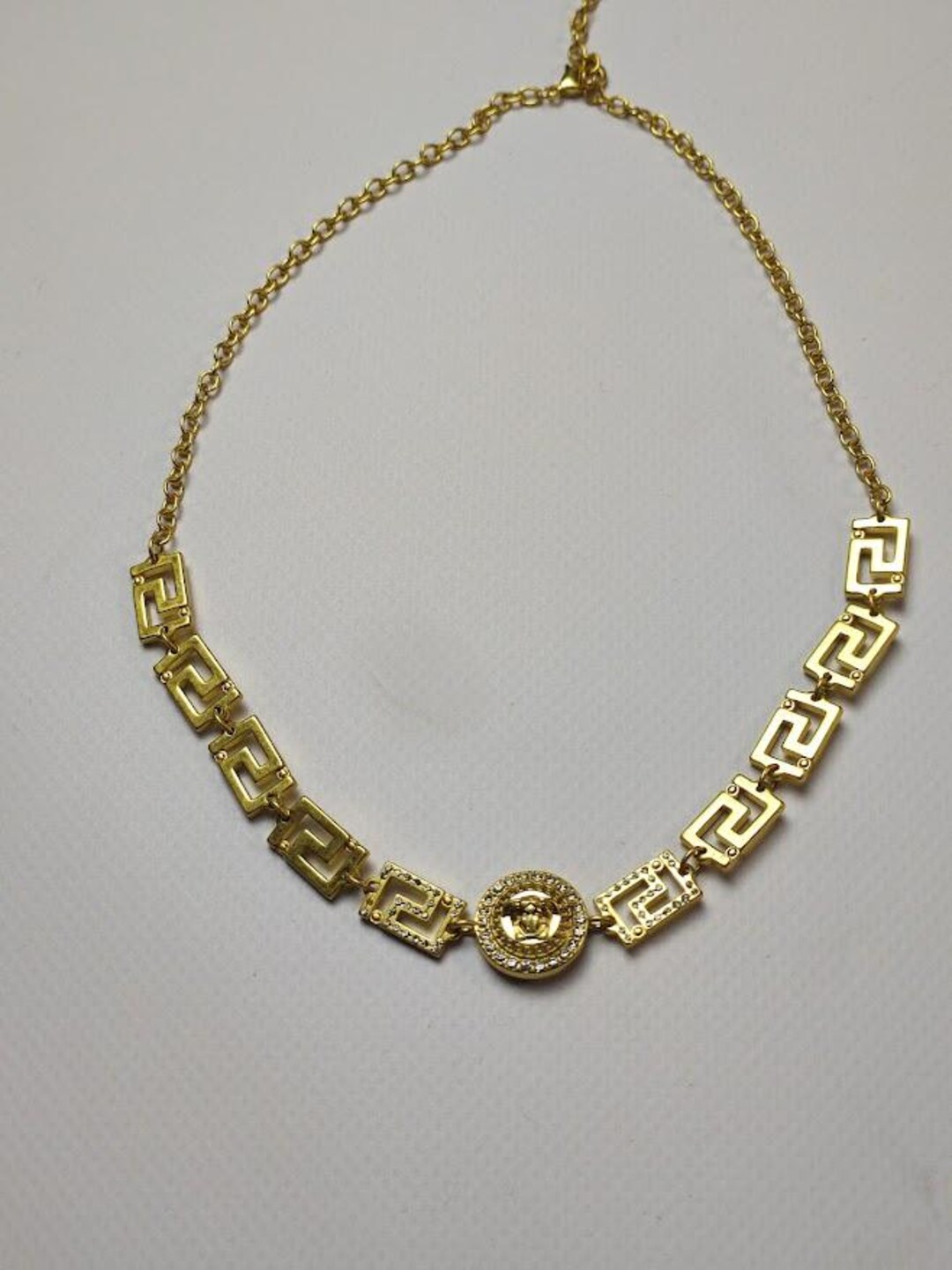 Vintage Versace Gold Plated Medusa Head Coin Versace Pattern Chain ...