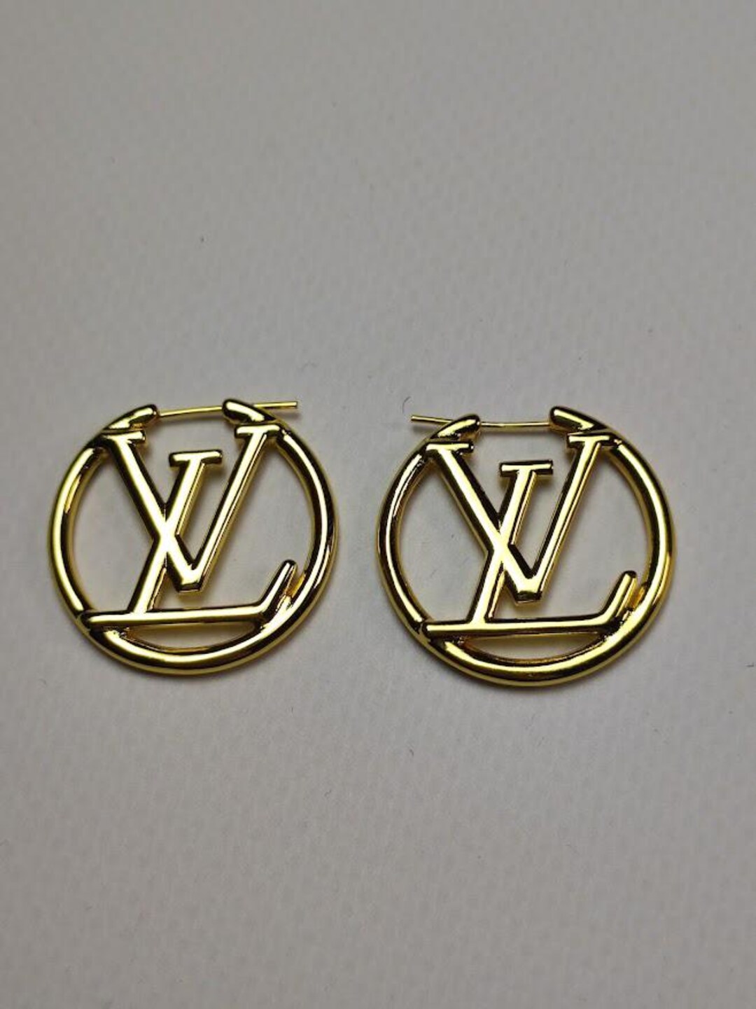 Vintage Louis Vuitton Gold Plated LV Logo Designer Hoop Earrings - Etsy