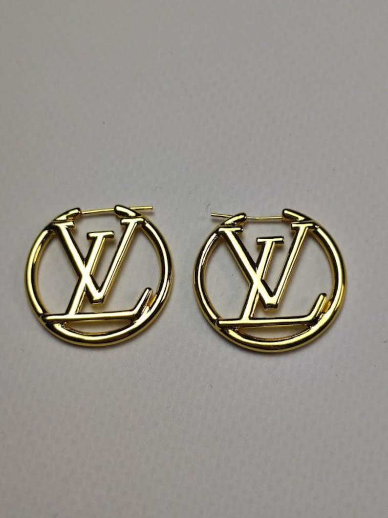 Vintage Louis Vuitton Gold Plated LV Logo Designer Hoop Earrings - Etsy