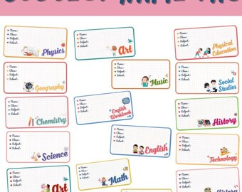 Notebook Subject Labels, Name Tags Colorful Labels for Classes Digital ...