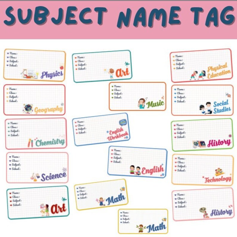 School Subject Name Tags Template - Etsy