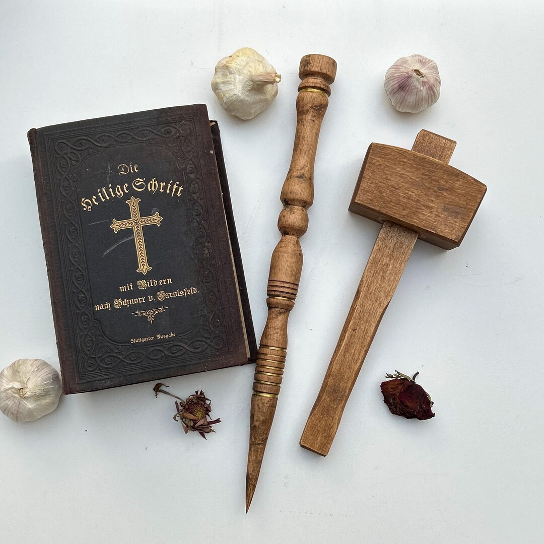 Vampire Killing Set Vampire Stake, Antique Bible and Wooden Hammer ...