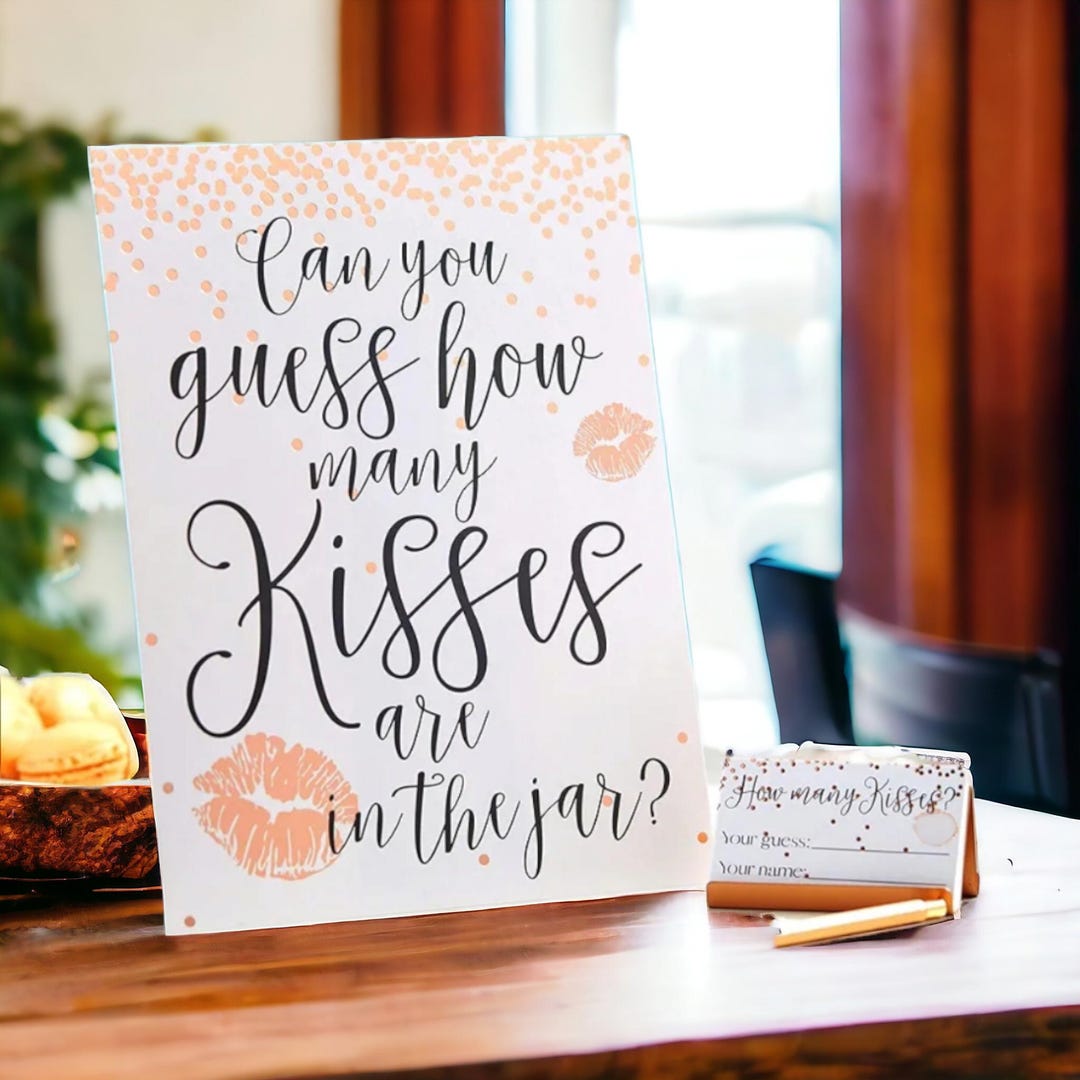 Guess How Many Kisses Bridal Shower Game 60 Guest Set With Rule Board ...