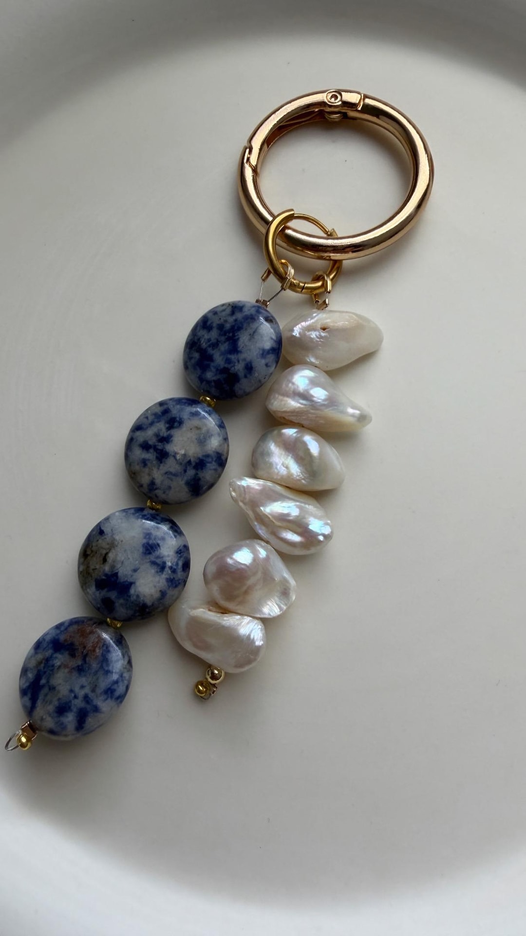 Freshwater Pearl Bag Charm: Gold Accents and Real Stone Beaded Purse ...