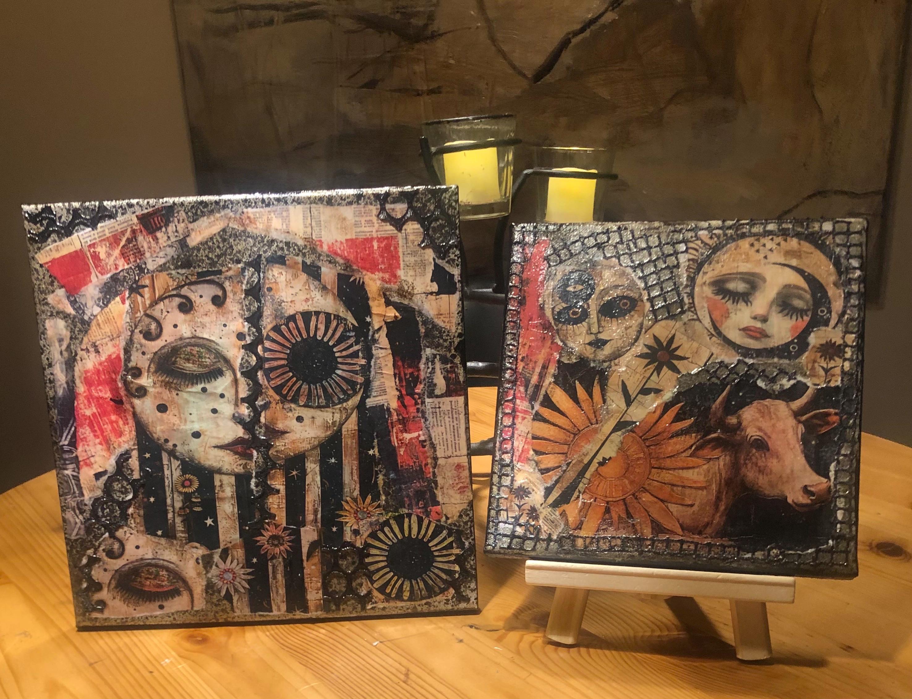 Two Faced Celestial Set 10x10 AND 8x8 With Easels Spray Paint, Ripped ...