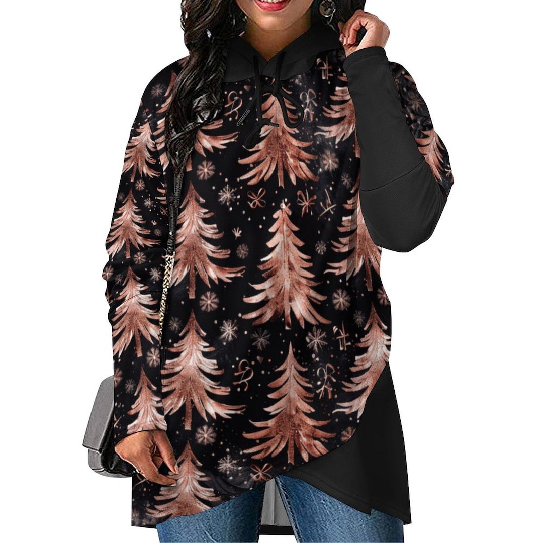 Rose Gold Christmas Trees Poncho-style Long Sleeve Women Hoodie With ...