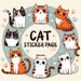 Cute Cat Clipart Digital Stickers Png Bundle, Kawaai Cat Printable ...