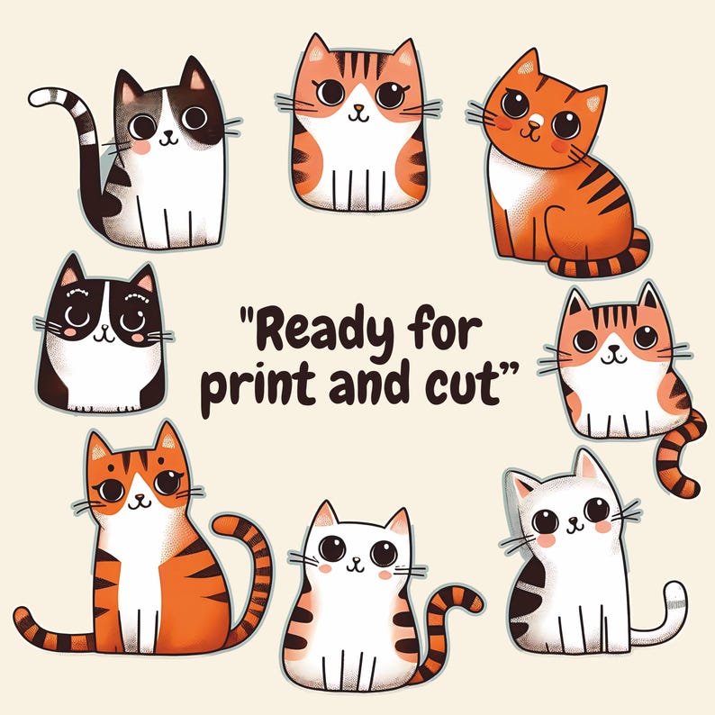 Cute Cat Clipart Digital Stickers Png Bundle, Kawaai Cat Printable ...