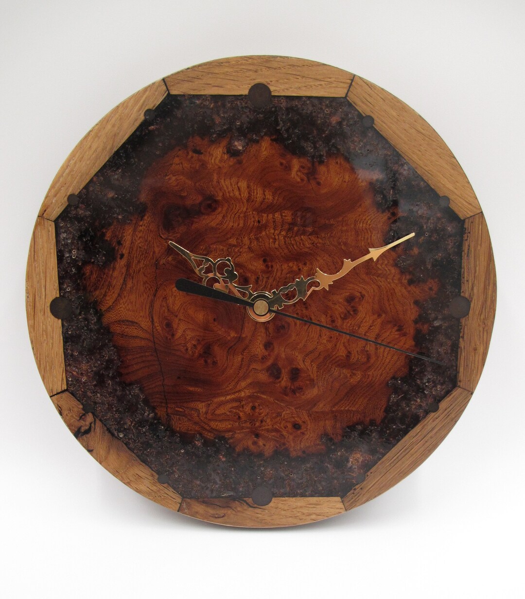Pendulum Clock in Solid Oak, Burr Walnut and Resin, Handmade, Made in ...