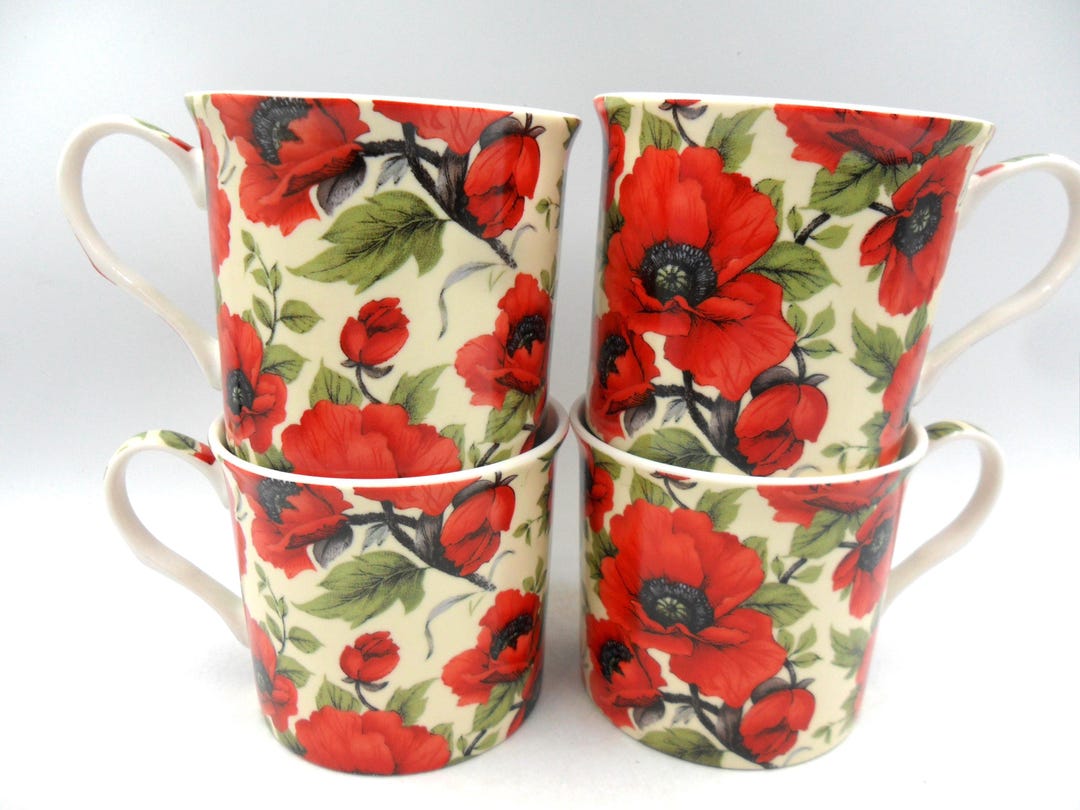 Set of 4 Vibrant Red Poppy Design Palace Mugs - Etsy UK