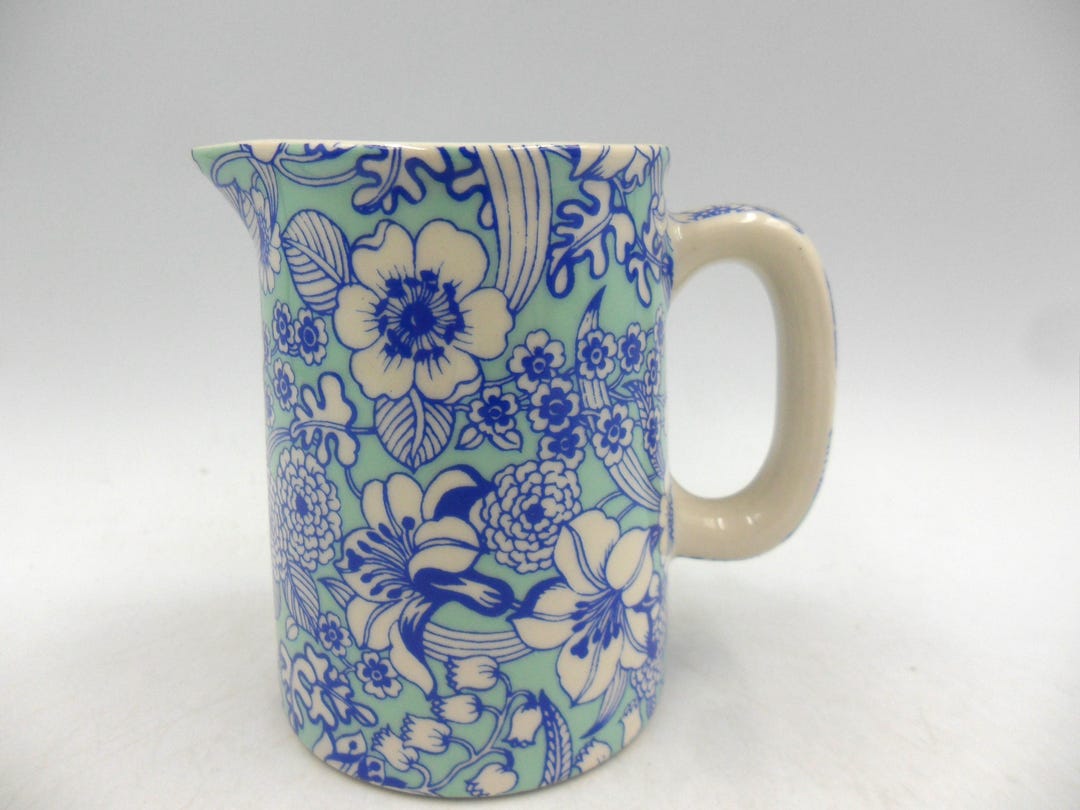 Quarter Pint Earthenware Jug in Blue Valencia Design by Heron Cross ...