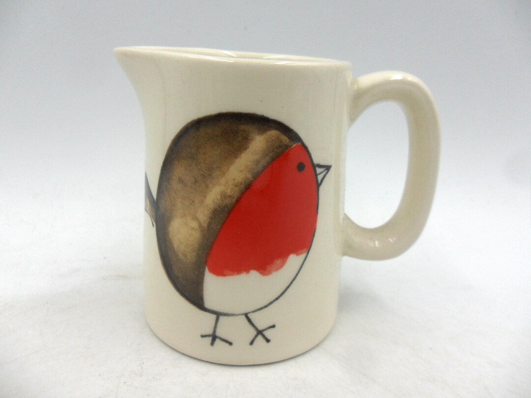 Mini Cream Earthenware Jug in Cute Robin Spray Design by Heron Cross ...