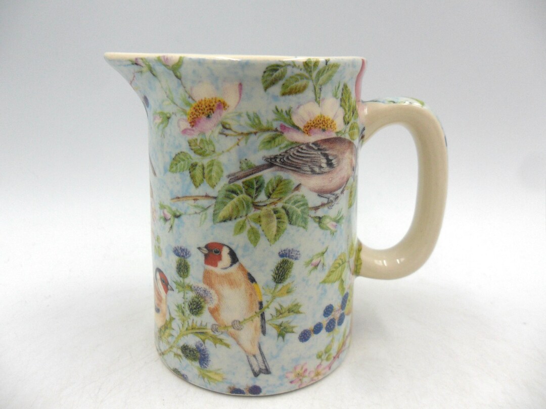 Quarter Pint Earthenware Jug in British Birds on Blue Design by Heron ...