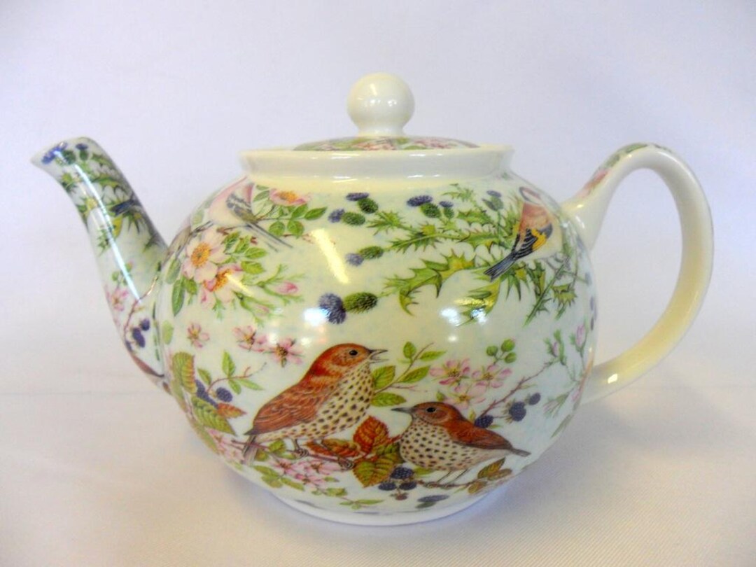 A 2 Cup China Teapot in British Birds on Blue Design for the Abbeydale ...