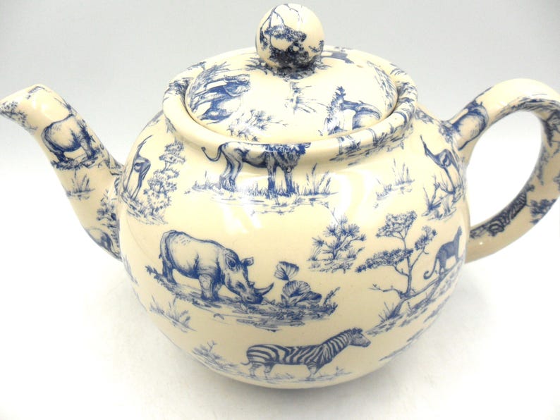 2 Cup Teapot in Blue Safari Design by Heron Cross Pottery - Etsy