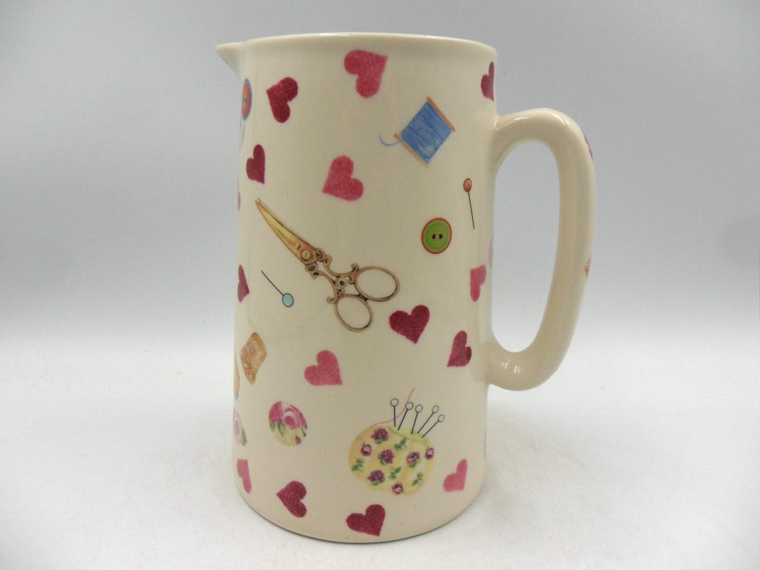 2 Pint Earthenware Jug in Sewing and Scattered Hearts Design by Heron ...