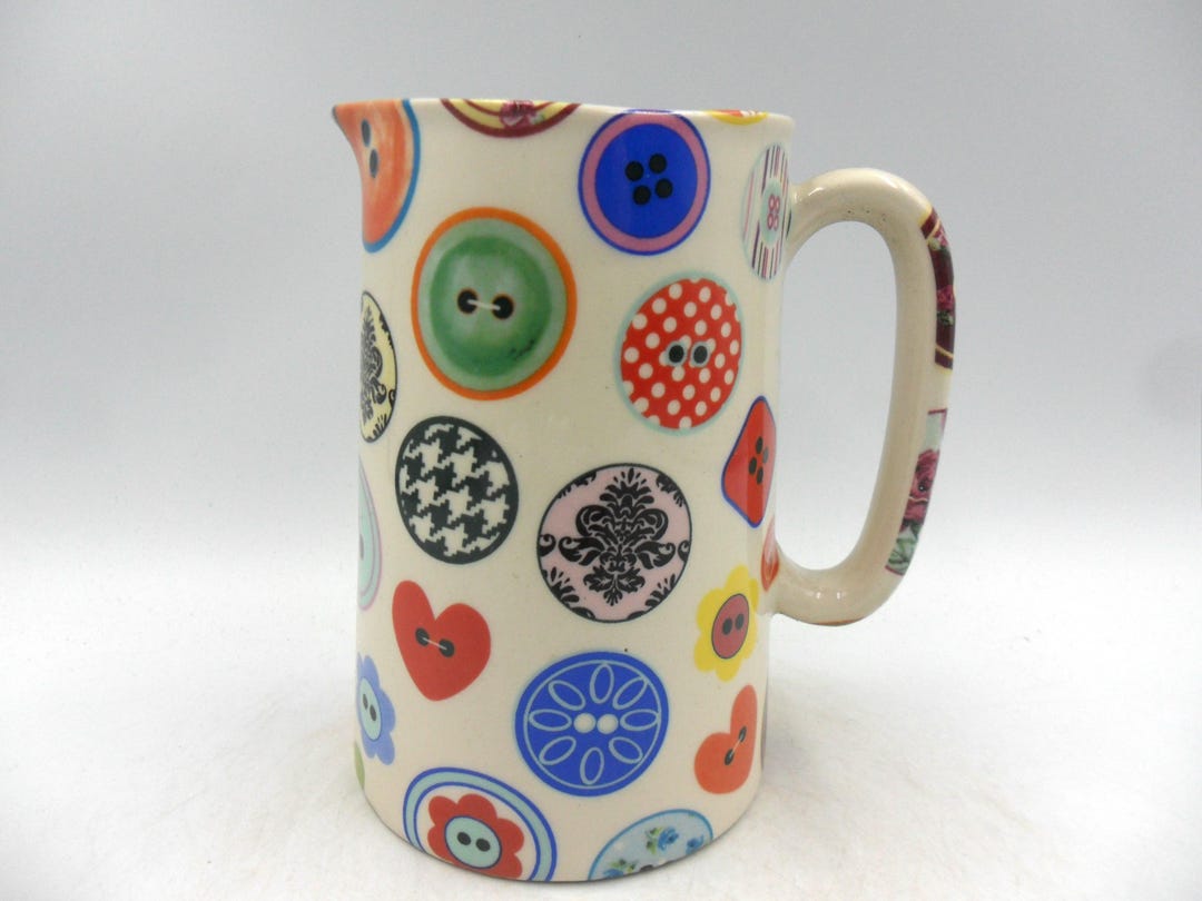 1 Pint Earthenware Jug in Buttons Design by Heron Cross Pottery - Etsy