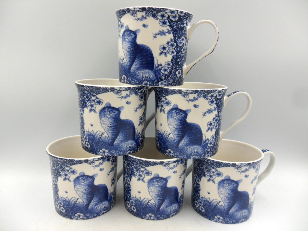 Set of 6 Blue Calico Cat Design Palace Mugs - Etsy