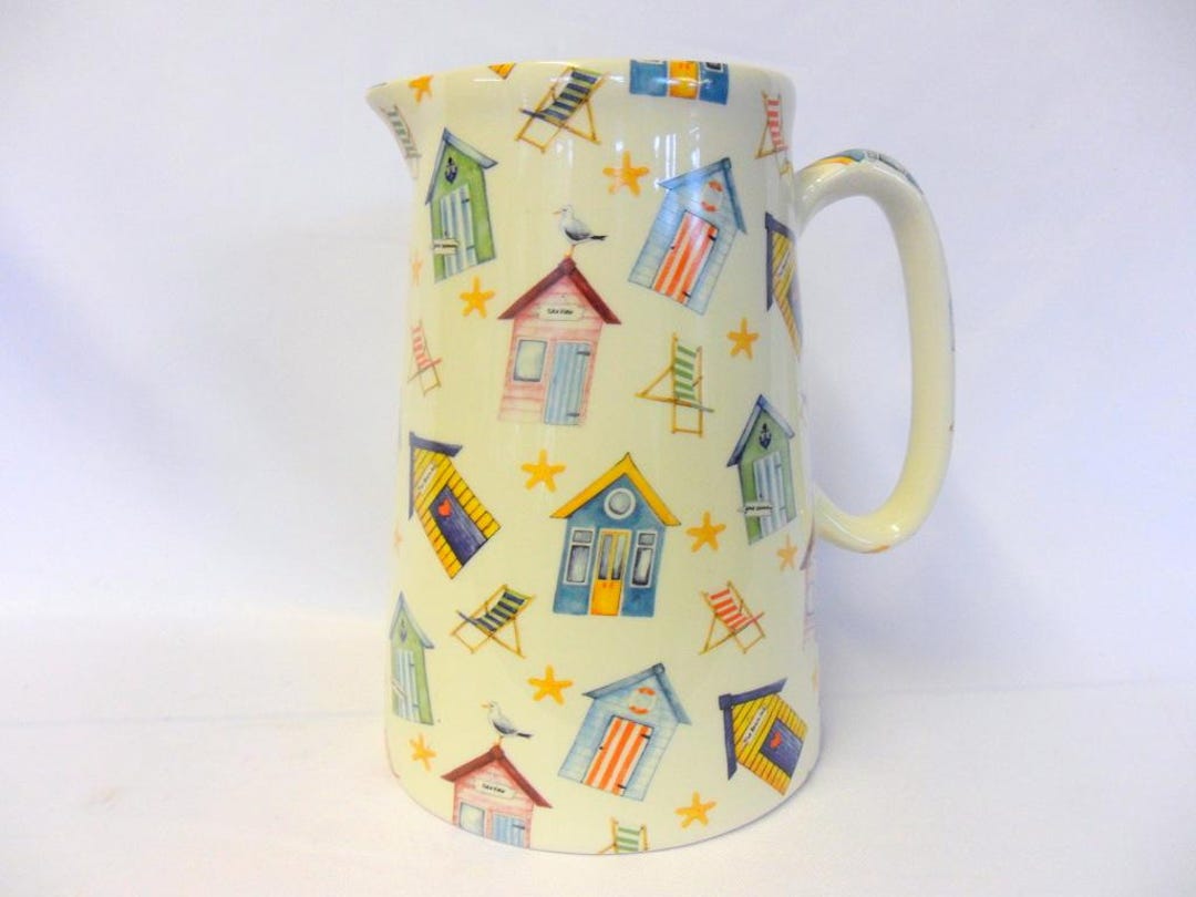 4 Pint Earthenware Jug in Beach Huts Design by Heron Cross Pottery - Etsy