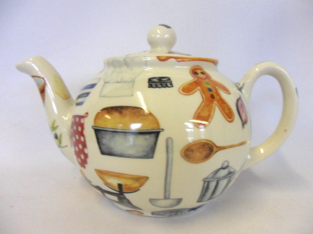 2 Cup Teapot in Funky Baking Days Design by Heron Cross Pottery. - Etsy