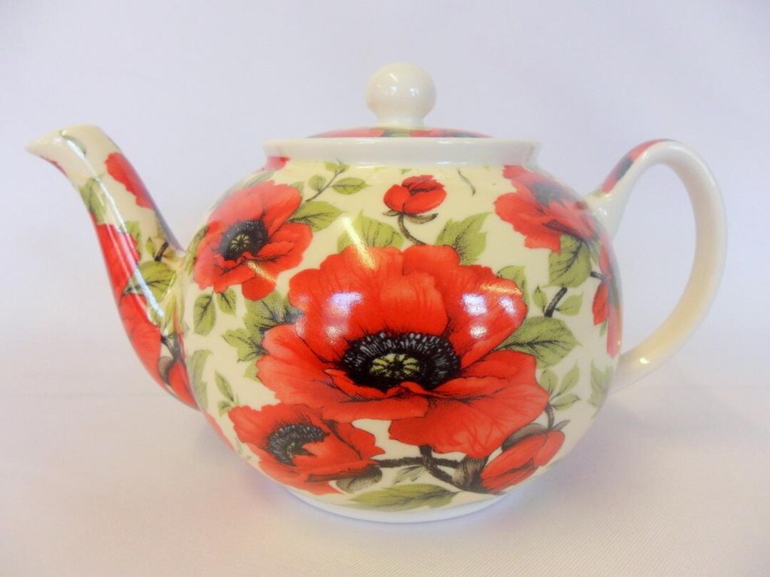 A 2 Cup China Teapot in Red Poppy Design for the Abbeydale Collection ...