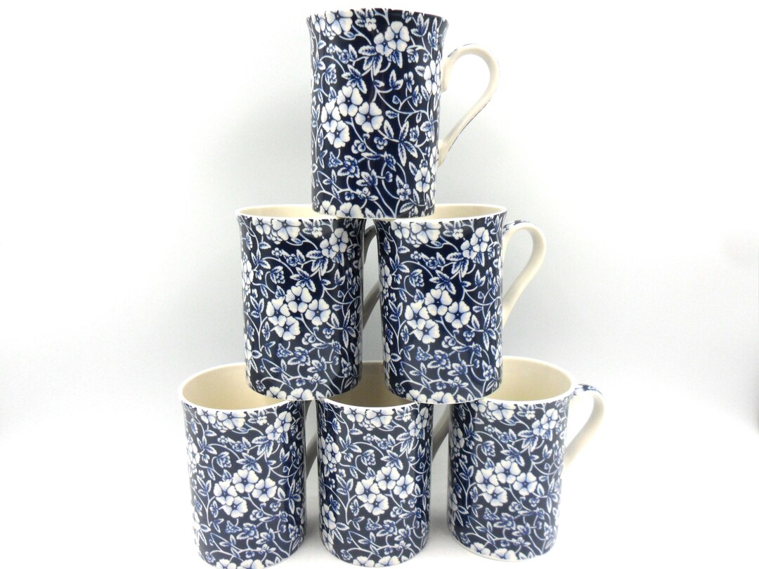 Set of 6 Blue Calico Chintz Design Straight Mugs. - Etsy