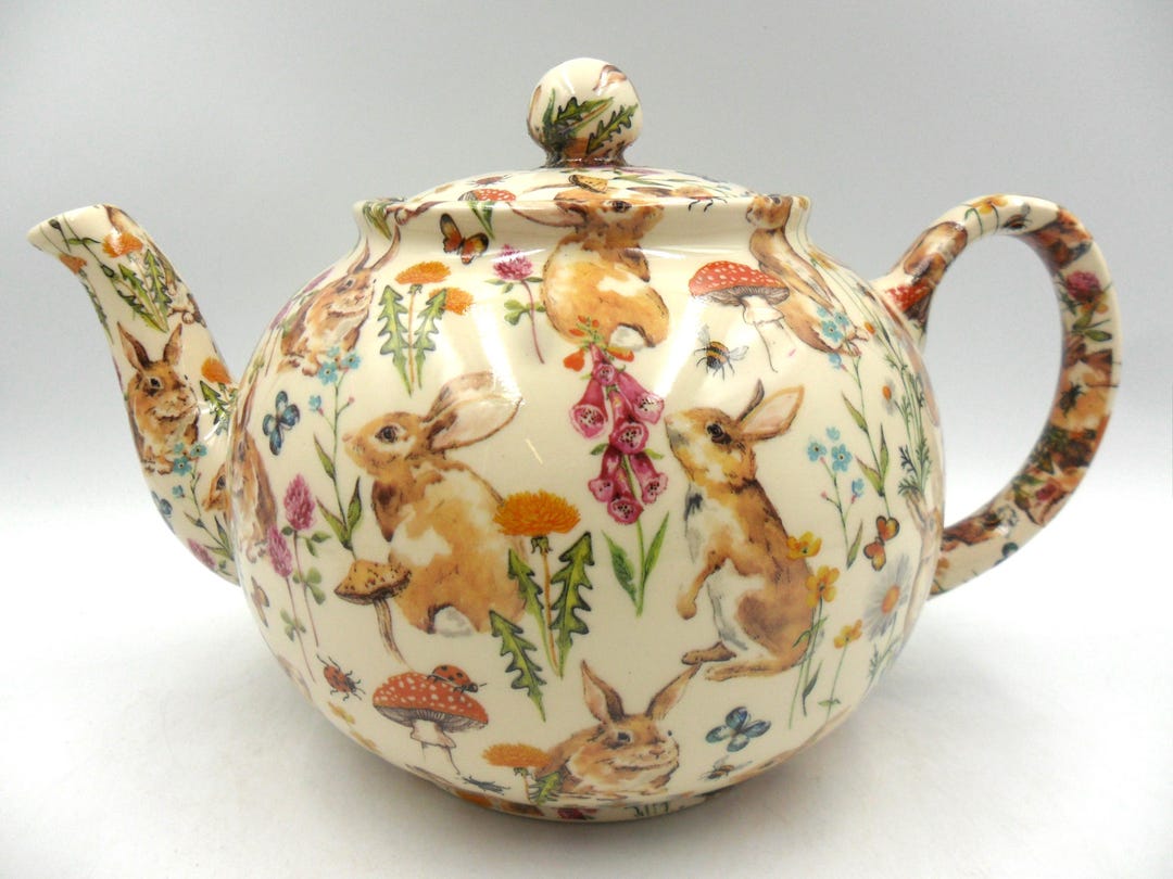 6 Cup Teapot in Meadow Rabbits Design by Heron Cross Pottery - Etsy
