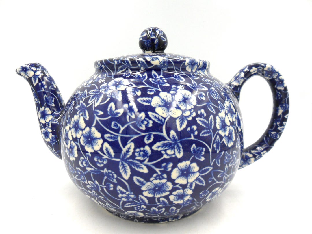 6 Cup Teapot in in Glaze Blue Calico Chintz Design by Heron Cross ...