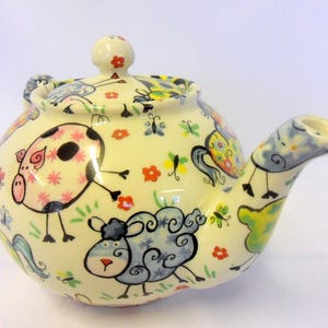 2 Cup Teapot in Quirky Crazy Farm Design by Heron Cross Pottery. - Etsy