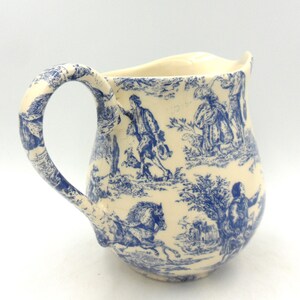 Bellied Cream Jug in Blue Toile Du Jouy Chintz Design by Heron Cross ...