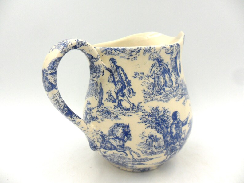 Bellied Cream Jug in Blue Toile Du Jouy Chintz Design by Heron Cross ...