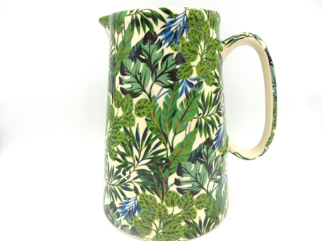 4 Pint Earthenware Jug in Jungle Leaf Design by Heron Cross Pottery - Etsy