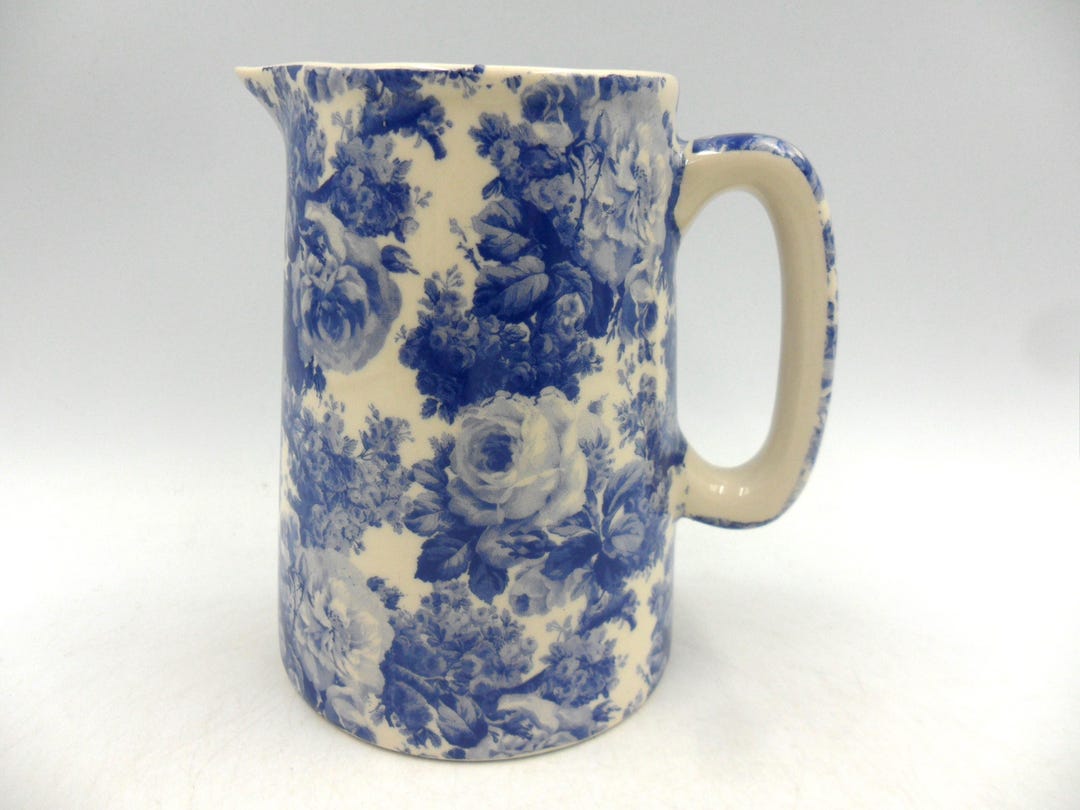 Half Pint Jug in Blue Laura Design by Heron Cross Pottery - Etsy