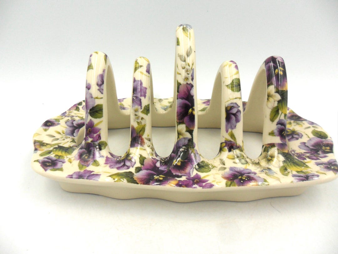 Toast Rack in Purple Pansy Chintz Design by Heron Cross Pottery. - Etsy