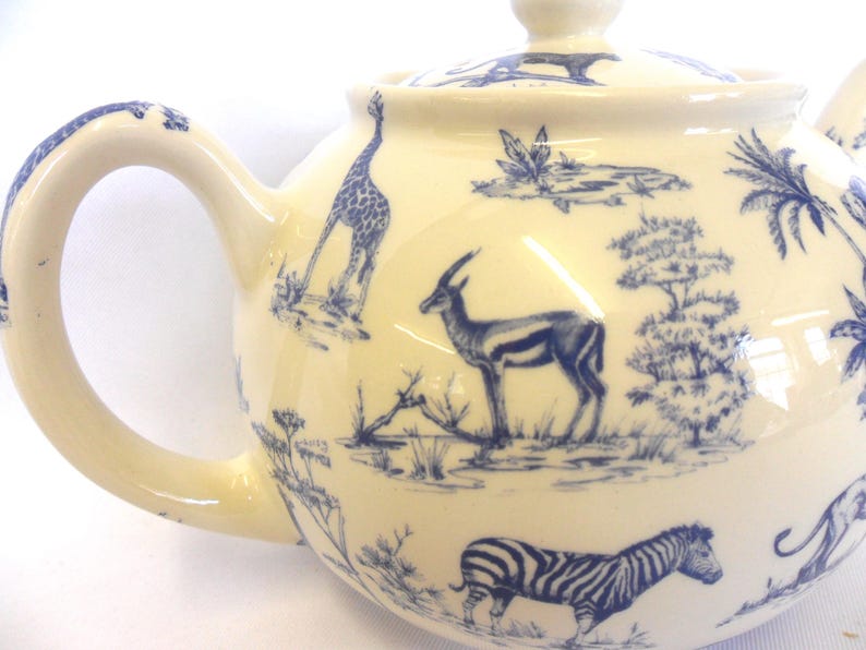 2 Cup Teapot in Blue Safari Design by Heron Cross Pottery - Etsy